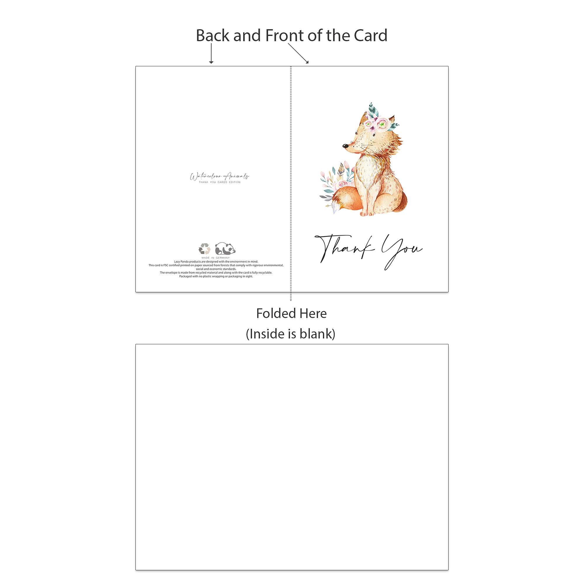 the lazy panda card company 20 x Watercolor Animal Thank You Cards with Envelopes