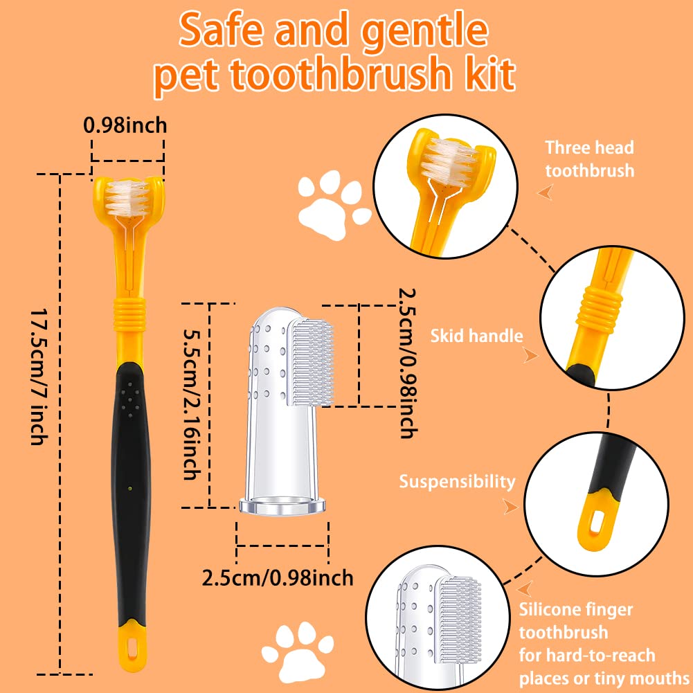 Tezam Dog Toothbrush Finger Set, Canine Toothbrush Kit for Dental Care with 3 Silicone Finger Brush - 3 Sided Pet Tooth Brush for Dogs and Cats Teeth Cleaning