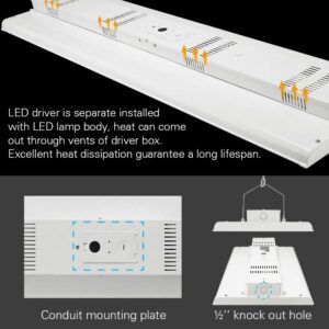 Konlite 4FT LED High Bay Light - Pack of 2-300W - 42000LM - 1-10V dimmable - 5000K - UL and DLC Listed - Replaces 8 Lamp Fluorescent T5 Fixture