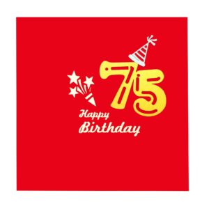 iGifts And Cards Happy 75th Red Birthday Party Box 3D Pop Up Greeting Card – Seventy-Five, Awesome, Balloons, Unique, Celebration, Feliz Cumpleaños, Fun, Mom, Dad