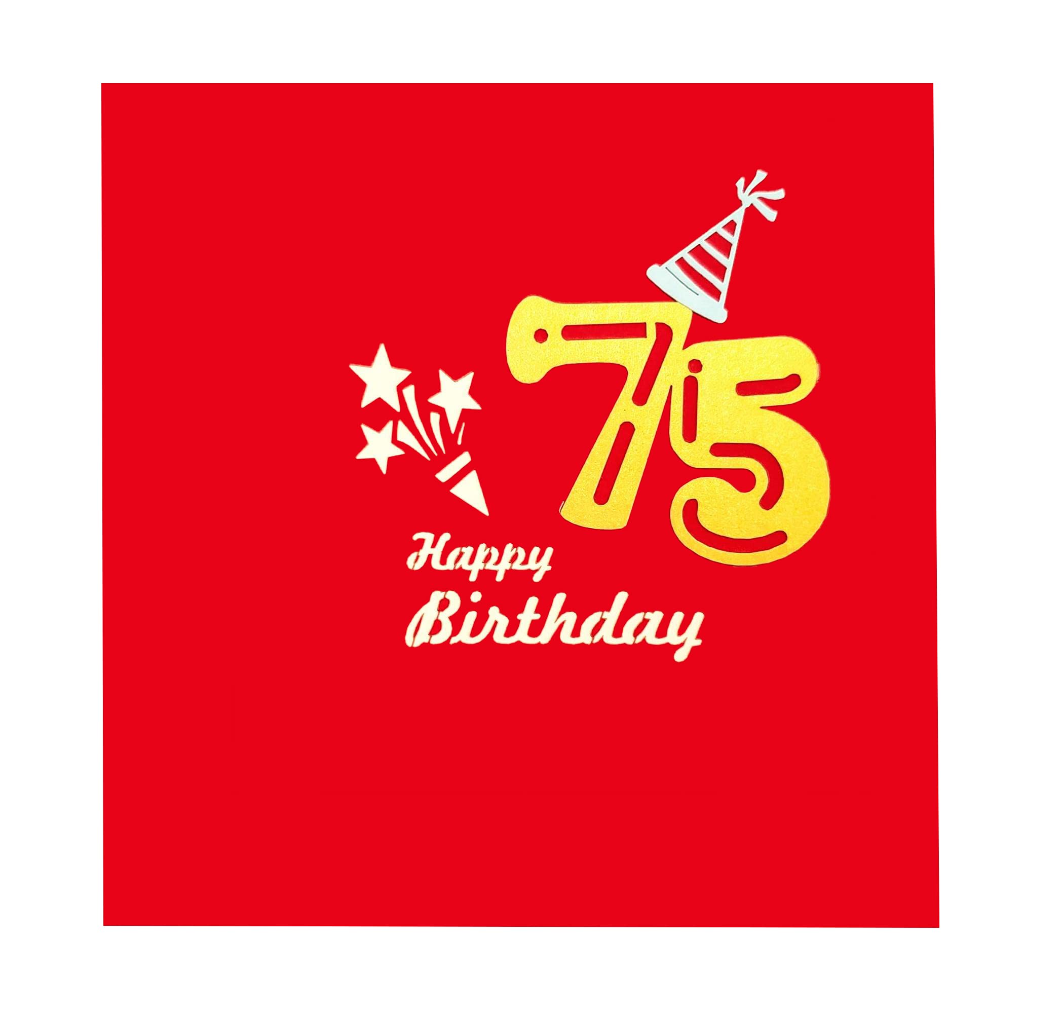 iGifts And Cards Happy 75th Red Birthday Party Box 3D Pop Up Greeting Card – Seventy-Five, Awesome, Balloons, Unique, Celebration, Feliz Cumpleaños, Fun, Mom, Dad