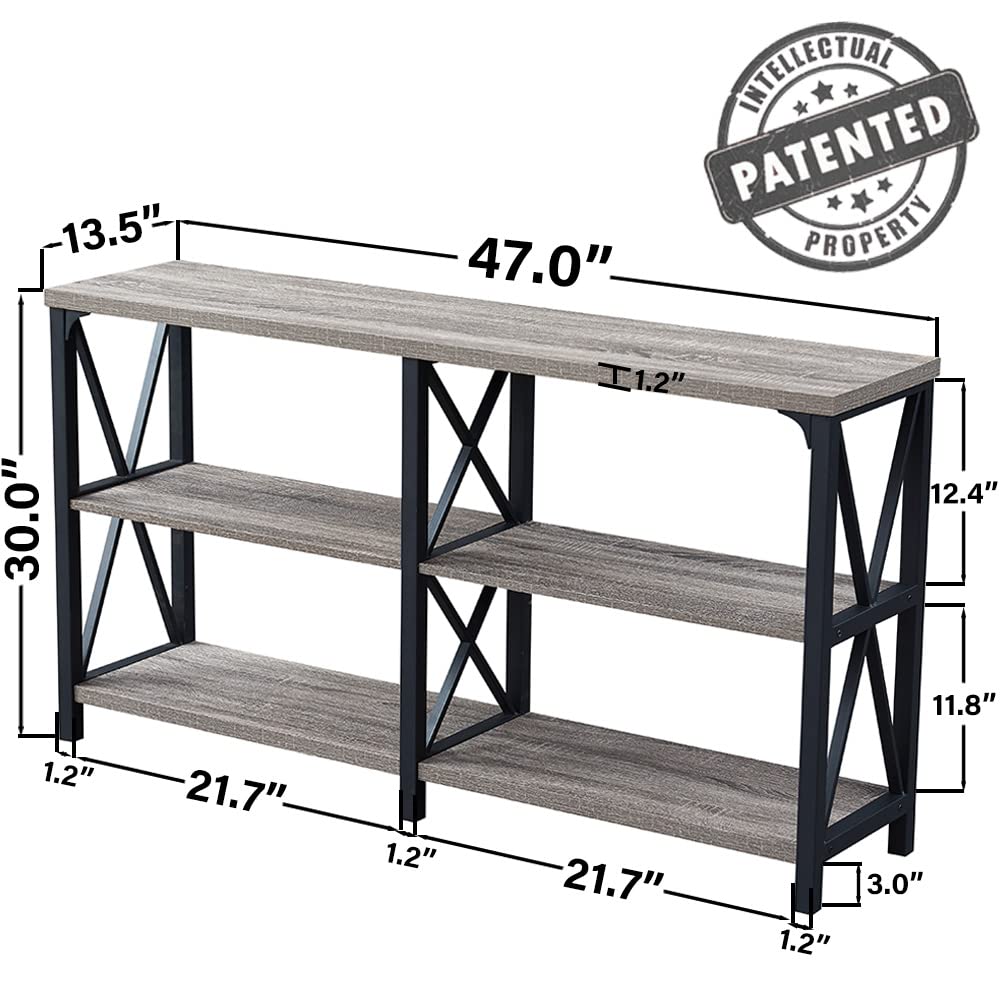 LVB Farmhouse Sofa Table, Rustic Console Table for Living Room, Entryway Table with Storage, Hallway Entry Table for Foyer, Light Grey Oak, 47 Inch