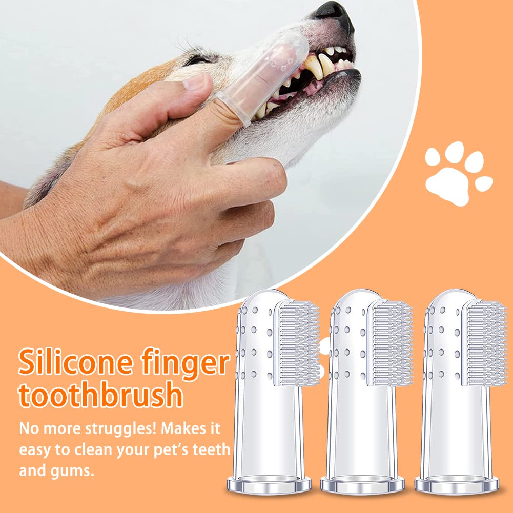 Tezam Dog Toothbrush Finger Set, Canine Toothbrush Kit for Dental Care with 3 Silicone Finger Brush - 3 Sided Pet Tooth Brush for Dogs and Cats Teeth Cleaning