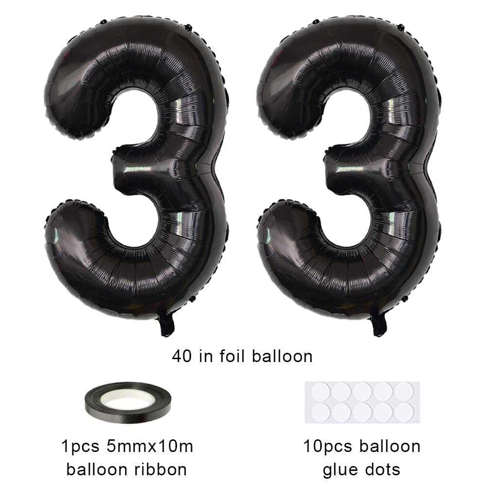 Xihuimay Number 33 Balloons 40 inch Digital Balloon Alphabet 33 Birthday Balloons Digit 33 Helium Balloons Big Balloons for Birthday Party Supplies Wedding Bachelorette Bridal Shower, Black Number 33