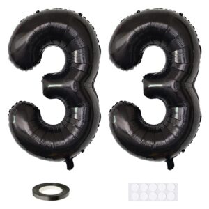 xihuimay number 33 balloons 40 inch digital balloon alphabet 33 birthday balloons digit 33 helium balloons big balloons for birthday party supplies wedding bachelorette bridal shower, black number 33