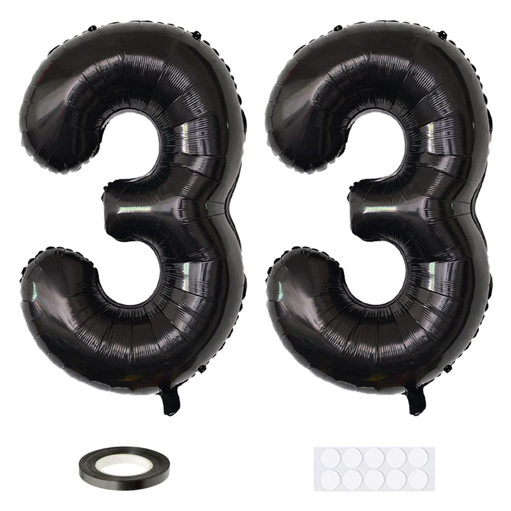 Xihuimay Number 33 Balloons 40 inch Digital Balloon Alphabet 33 Birthday Balloons Digit 33 Helium Balloons Big Balloons for Birthday Party Supplies Wedding Bachelorette Bridal Shower, Black Number 33