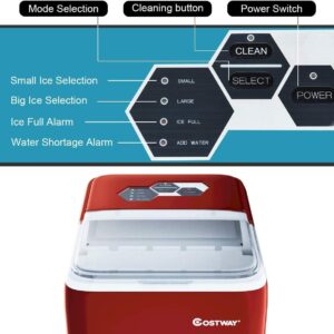 Ice Maker Countertop, Automatic Electric Ice Maker Machine w/Self-Cleaning Function, Portable Ice Machine with Ice Scoop and Basket (Red)