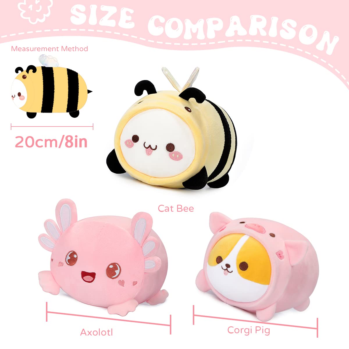 AIXINI 8 inch Plush Toys Set 3pcs Cute Panda/Deer/Pig Plush Stuffed Animals Packs, Super Soft Cartoon Hugging Toy Gifts for Bedding Kawaii Pillow