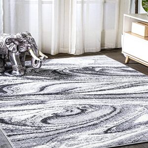 jonathan y seu207a-5 viscon abstract marble contemporary indoor area-rug casual contemporary easy-cleaning high traffic bedroom kitchen living room non shedding, 5 x 8, light gray/black