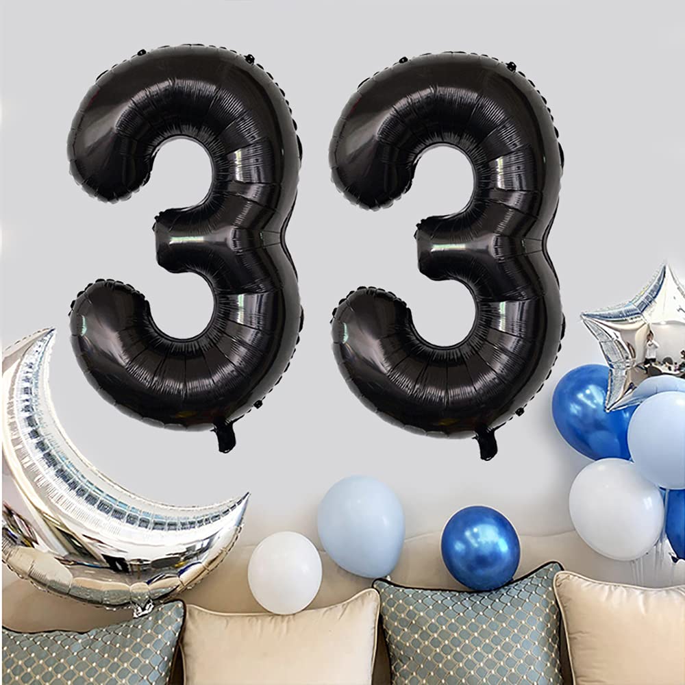 Xihuimay Number 33 Balloons 40 inch Digital Balloon Alphabet 33 Birthday Balloons Digit 33 Helium Balloons Big Balloons for Birthday Party Supplies Wedding Bachelorette Bridal Shower, Black Number 33