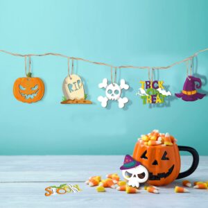 KIMOBER 60PCS Halloween Wooden Slices, Blank Cutouts Ornaments for Halloween Party Decoration, Kids DIY Crafts,Family Activities