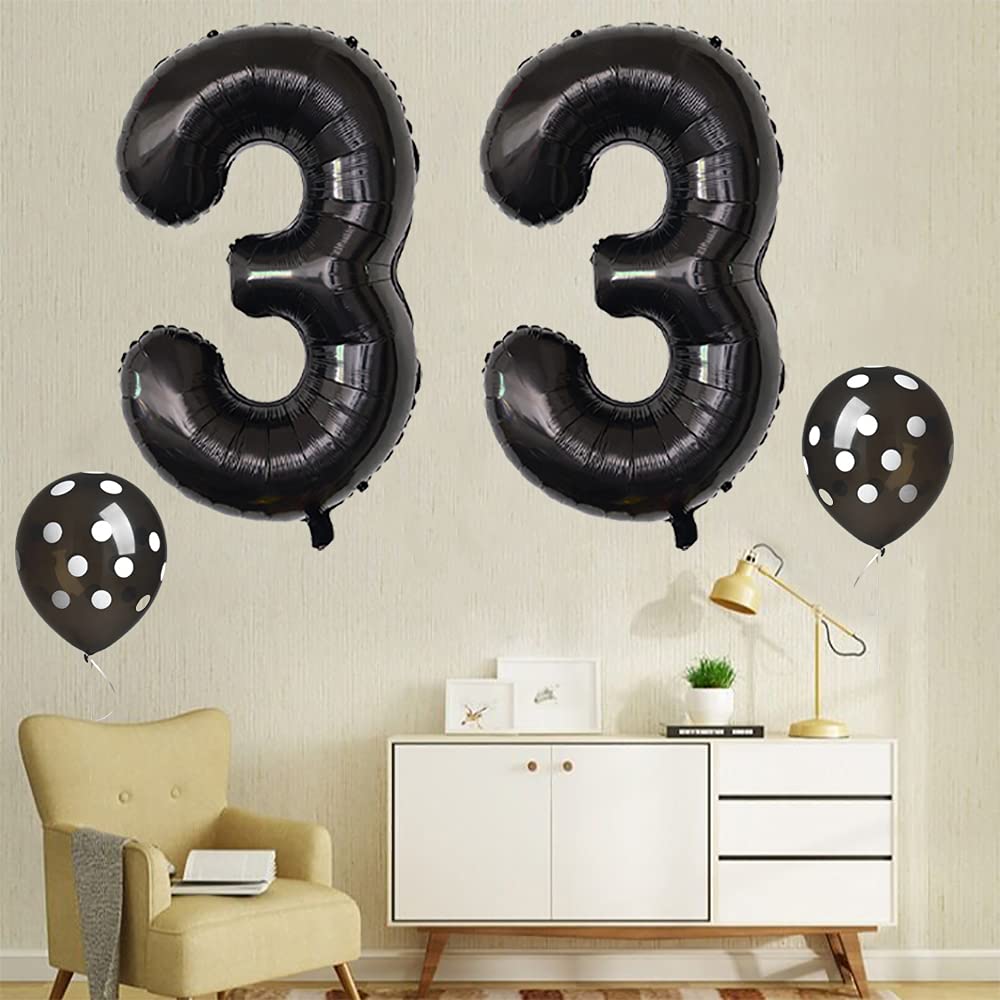 Xihuimay Number 33 Balloons 40 inch Digital Balloon Alphabet 33 Birthday Balloons Digit 33 Helium Balloons Big Balloons for Birthday Party Supplies Wedding Bachelorette Bridal Shower, Black Number 33