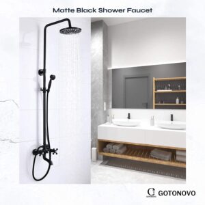 Matte Black Wall Mounted Bathroom Rainfall Shower Faucet System Set Mixer 8’’ Head 2 Cross Handles Victorian Widespread Deck Mounted Three Holes Double Handles Bathroom Sink Faucet