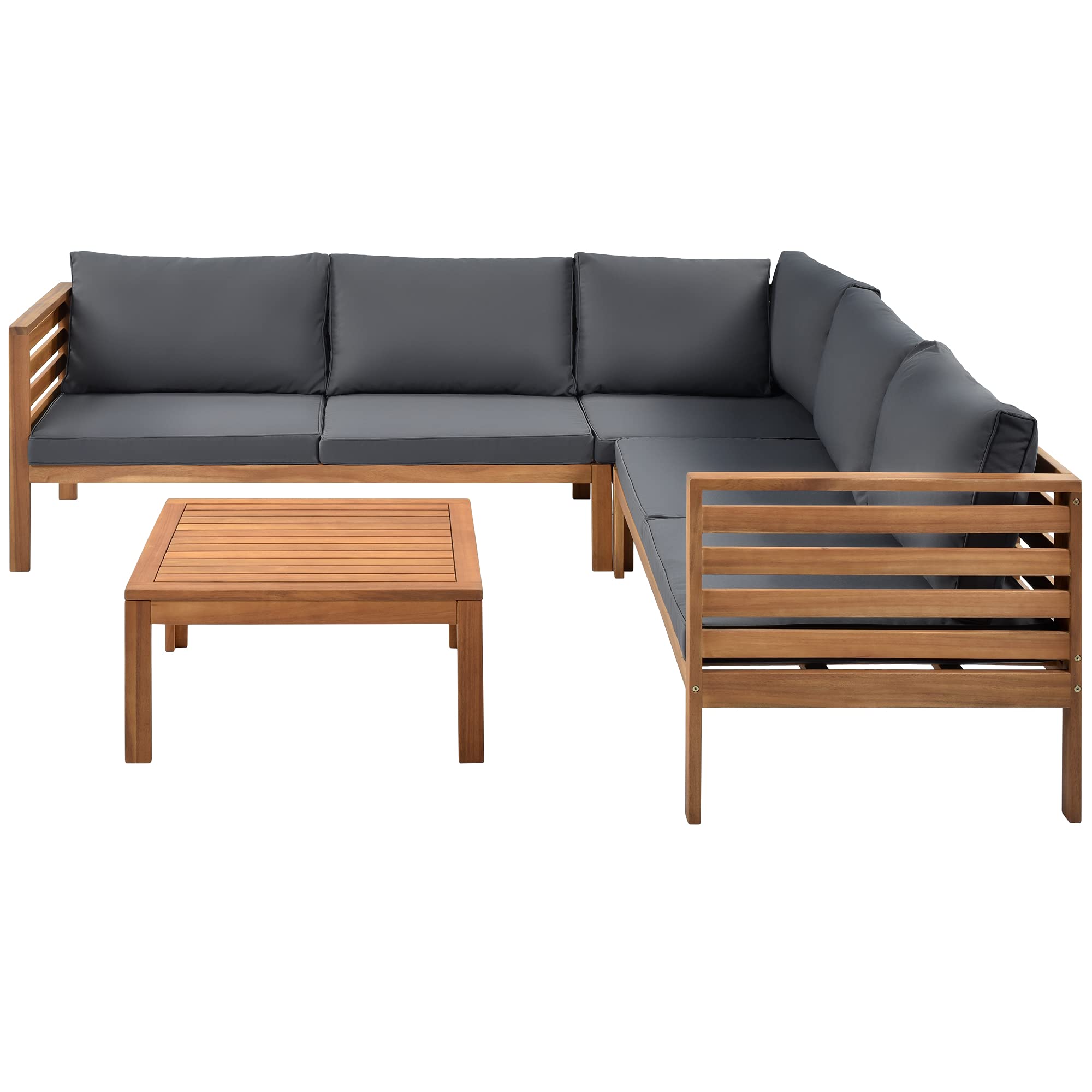 XD Designs, 4 Piece Outdoor Patio Furniture Set, Acacia Wood Sectional Sofa wSeat Cushions, Patio Sectional Conversation Seat with Couches and Coffee Table