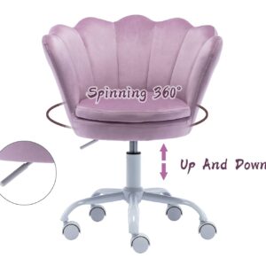 chairus Cute Kids Desk Chair Velvet Living Room Accent Armchair Upholstered Teens Vanity Chair with Seashell Back, Adjustable Swivel Children Study Chair for Computer Homework, Purple