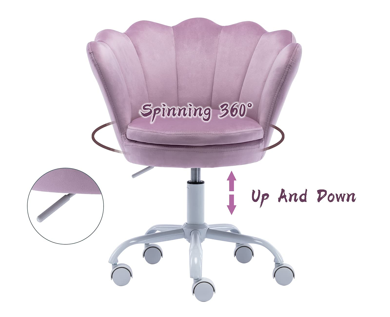 chairus Cute Kids Desk Chair Velvet Living Room Accent Armchair Upholstered Teens Vanity Chair with Seashell Back, Adjustable Swivel Children Study Chair for Computer Homework, Purple