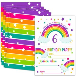 ukebobo 6th rainbow birthday party invitations with envelopes – birthday party invitations, rainbow party decorations– 20 cards with envelopes（c03-06