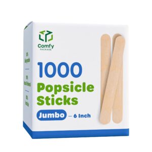 Comfy Package [1000 Count] Jumbo 6 Inch Wooden Multi-Purpose Popsicle Sticks, Craft Sticks for ICES, Ice Cream, Waxing, Tongue Depressor Wood Sticks (Formerly Comfy Package)