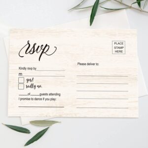 50 Rustic Wood RSVP Postcards, Response Cards, Rsvp Cards, Reply Cards Perfect for Wedding, Rehearsal Dinner, Baby Shower, Bridal, Birthday, Engagement, Bachelorette Party Invitations, 4X6 inch.