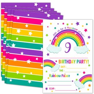 ukebobo 9th rainbow birthday party invitations with envelopes – birthday party invitations, rainbow party decorations– 20 cards with envelopes（c03-09）