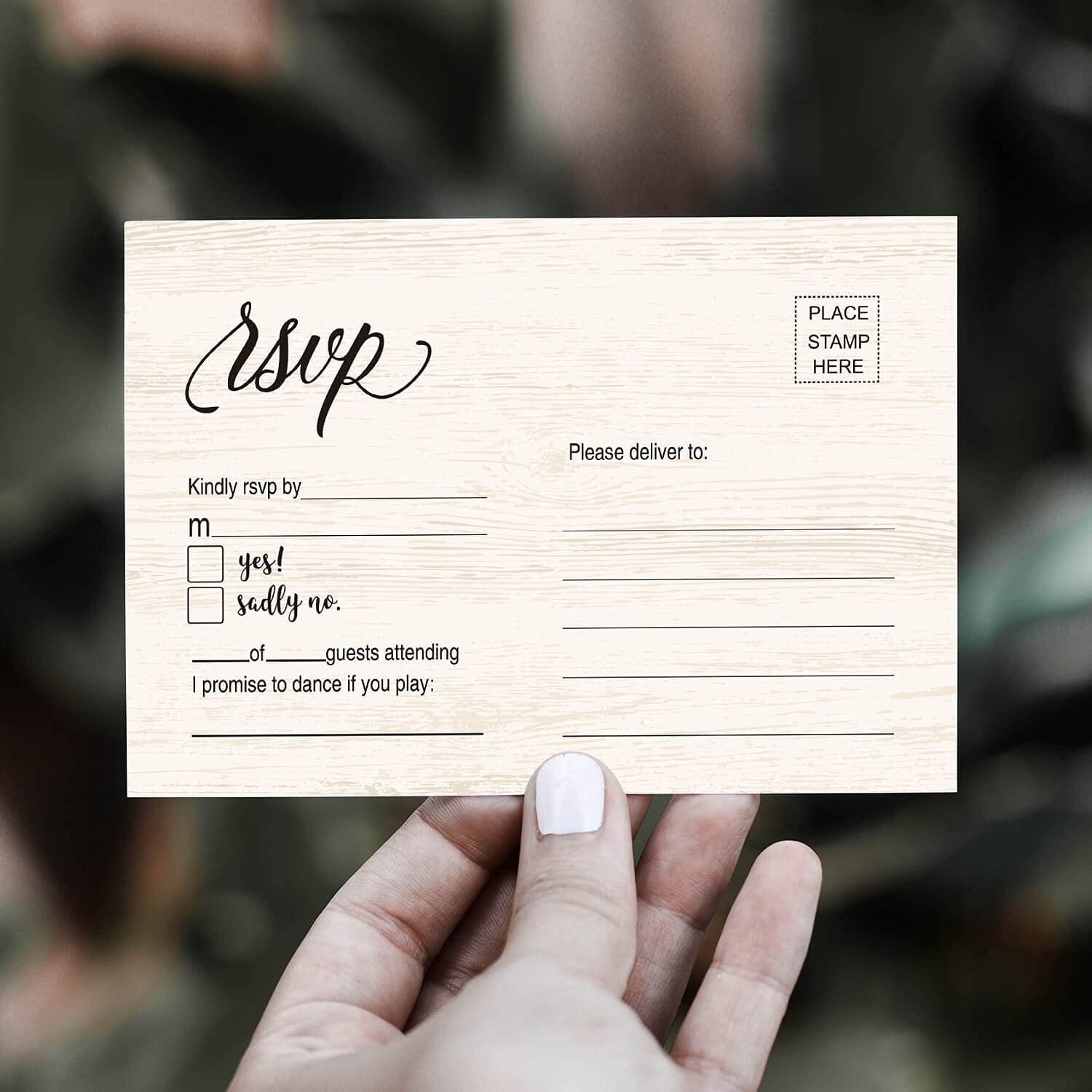 50 Rustic Wood RSVP Postcards, Response Cards, Rsvp Cards, Reply Cards Perfect for Wedding, Rehearsal Dinner, Baby Shower, Bridal, Birthday, Engagement, Bachelorette Party Invitations, 4X6 inch.