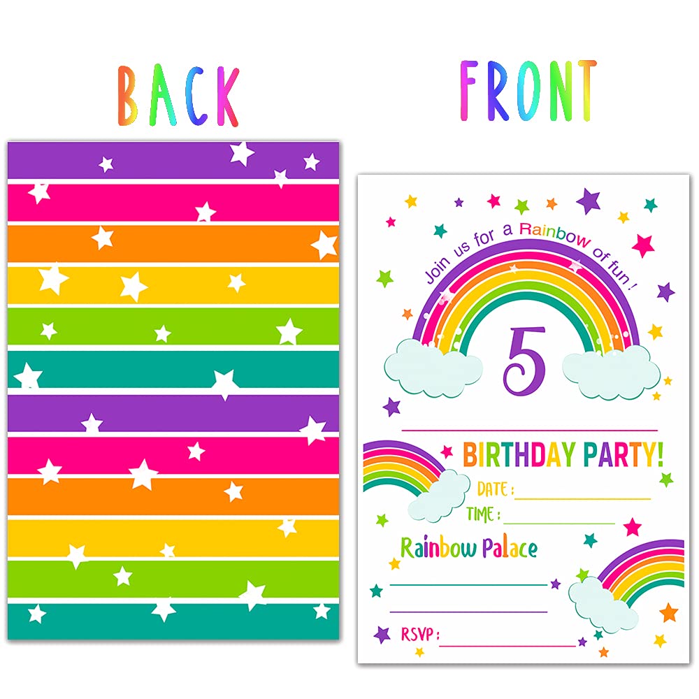 ukebobo 5th Rainbow Birthday Party Invitations with Envelopes – Birthday Party Invitations, Rainbow Party Decorations– 20 Cards With Envelopes（c03-05）