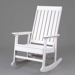 lazzo patio rocking chair, large recycled plastic rocker chair, 1 person indoor & outdoor porch rocking chair for, garden, yard, living room, entryway (white)