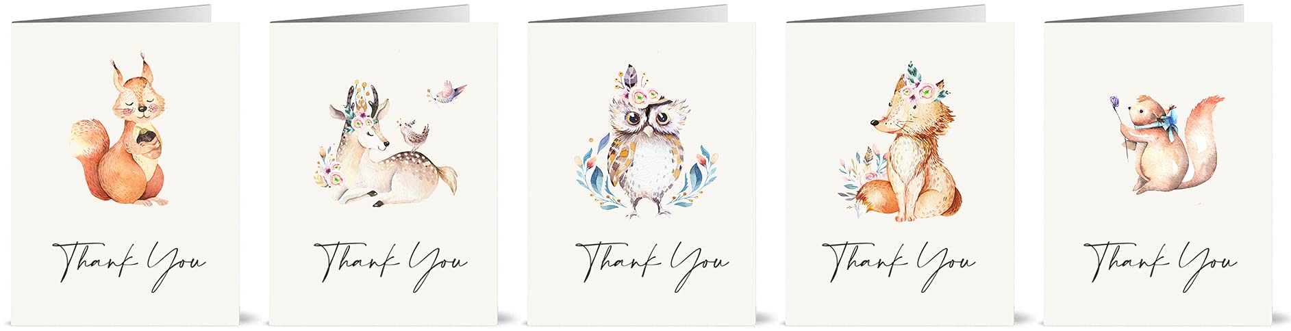 the lazy panda card company 20 x Watercolor Animal Thank You Cards with Envelopes