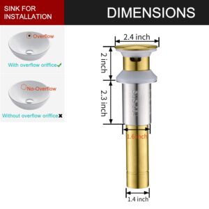 Bathroom Sink Drain Stopper Bathroom Pop Up Drain With Overflow Vessel Sink Lavatory Vanity Pop Up Sink Drain with Strainer Basket Brushed Gold