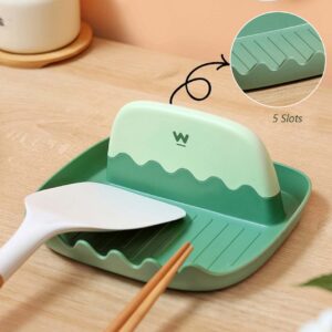 Utensil Rest Holder for Kitchen Cooking, Heat-Resistant, BPA-Free Spoon Rest & Spoon Holder, Creative Kitchen Spatula Rest Organizer for Ladles, Tongs, Forks (Green)