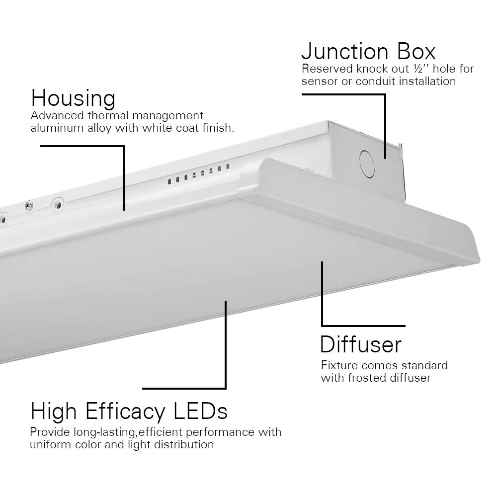 Konlite 4FT LED High Bay Light - Pack of 2-300W - 42000LM - 1-10V dimmable - 5000K - UL and DLC Listed - Replaces 8 Lamp Fluorescent T5 Fixture