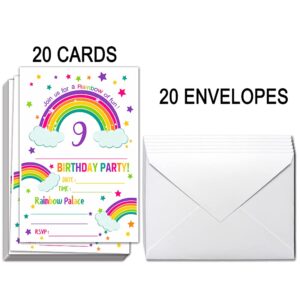 ukebobo 9th Rainbow Birthday Party Invitations with Envelopes – Birthday Party Invitations, Rainbow Party Decorations– 20 Cards With Envelopes（c03-09）