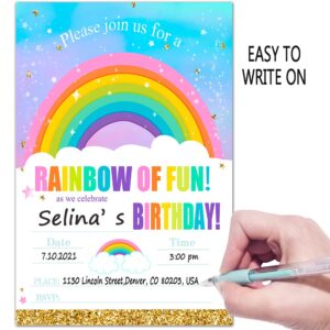 ukebobo Rainbow Birthday Party Invitations with Envelopes – Birthday Party Invitations, Rainbow Party Decorations– 20 Cards With Envelopes（c02）