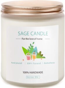 sage candle for cleansing house, 8oz 45 hrs soy wax sage scented candles for home scented candle, for house energy cleansing, banishing negative energy, purification and healing,women gifts