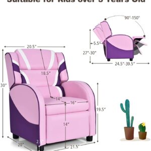 Moccha Kids Recliner Chair with Side Pockets for Boys and Girls Room, Adjustable Kids Couch Chair w/Footrest, Ergonomic Toddler Furniture Sofa (Pink)