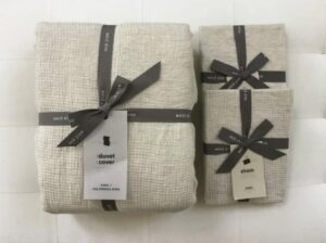 west elm european flax linen mini waffle duvet cover king & two euro shams ~natural flax~