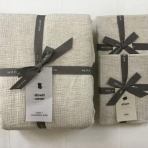 West Elm European Flax Linen Mini Waffle Duvet Cover King & Two Euro Shams ~Natural Flax~