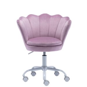 chairus cute kids desk chair velvet living room accent armchair upholstered teens vanity chair with seashell back, adjustable swivel children study chair for computer homework, purple