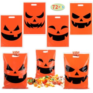 lokipa halloween plastic pumpkin trick or treat candy bags,72pcs jack o lantern pumpkin gift snacks party favor bag for halloween