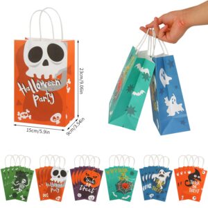 LOKIPA Halloween Paper Gift Bags with Handle, 24 Halloween Kraft Paper Goody Treat Bags for Trick or Treat and Halloween Party Favor