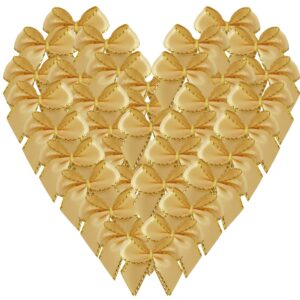 micomon 50pcs 1.2-inch mini ribbon bows for crafts small gold edge yellow ribbon bows christmas decoration embalishement(yellow)