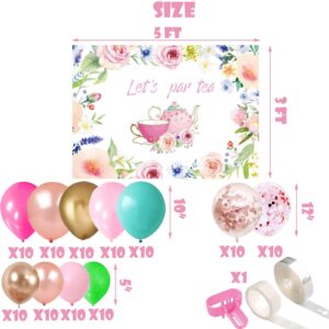 228 Pcs Tea Party Decorations, LET'S PARTEA Balloons Arch Garland Kit, Floral Tea Backdrop, Talking Party TableCloth, Teapot Teacups Tableware for Bridal Shower Engagement Bachelorette Party Supplies