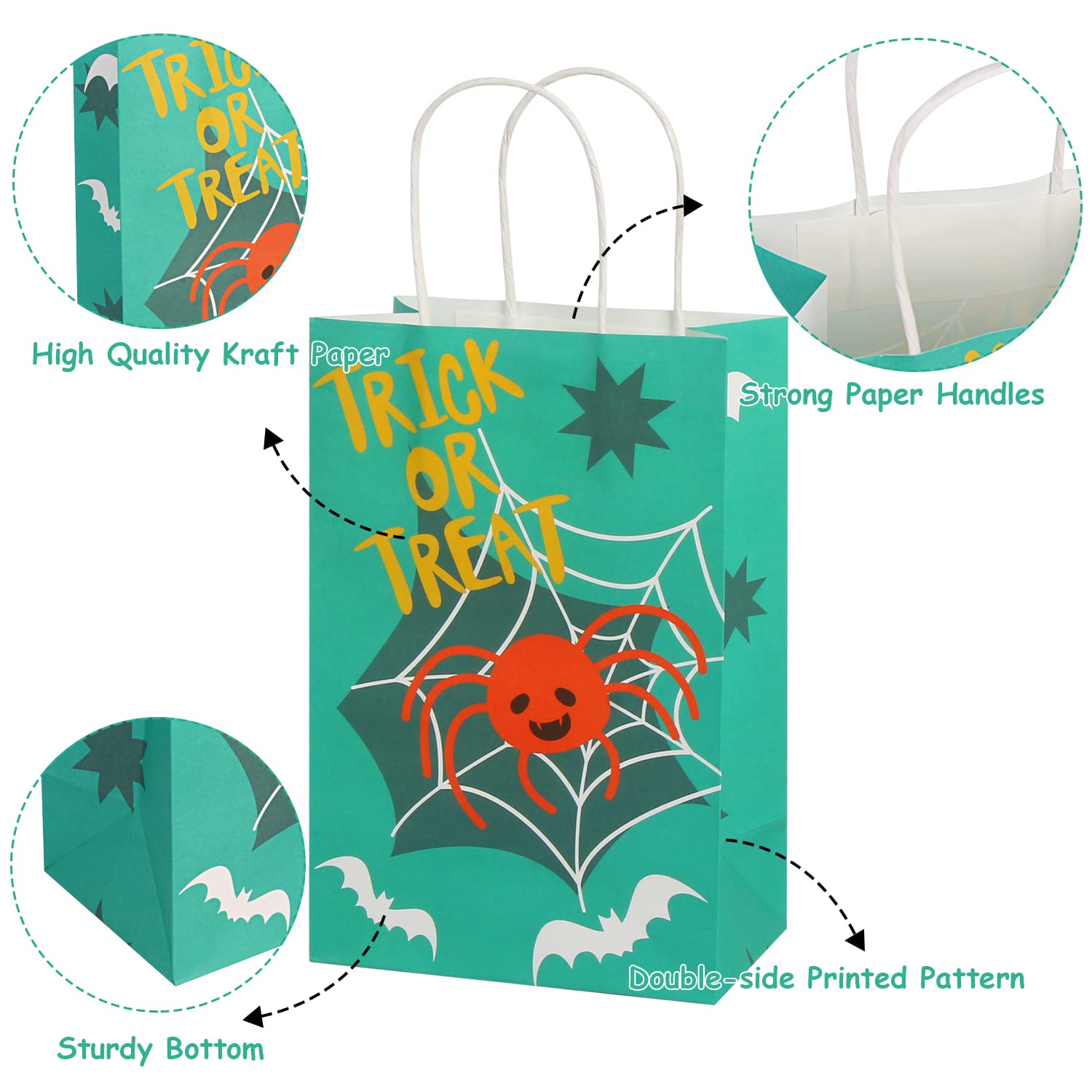 LOKIPA Halloween Paper Gift Bags with Handle, 24 Halloween Kraft Paper Goody Treat Bags for Trick or Treat and Halloween Party Favor