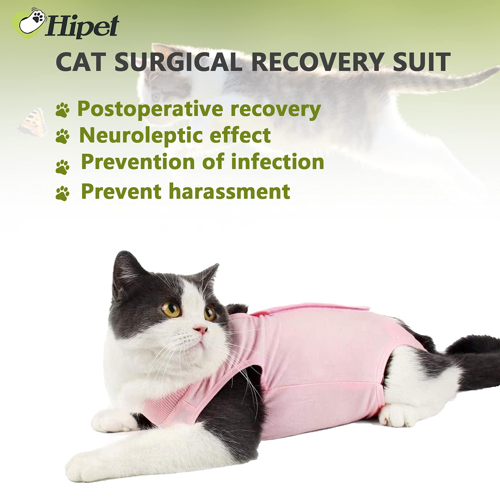 hipet Cat Surgery Recovery Suit for Abdominal Woundsor or Skin Diseases,Substitute E-Collar & Cone,Cat Onesie After Surgery Wear Anti Licking