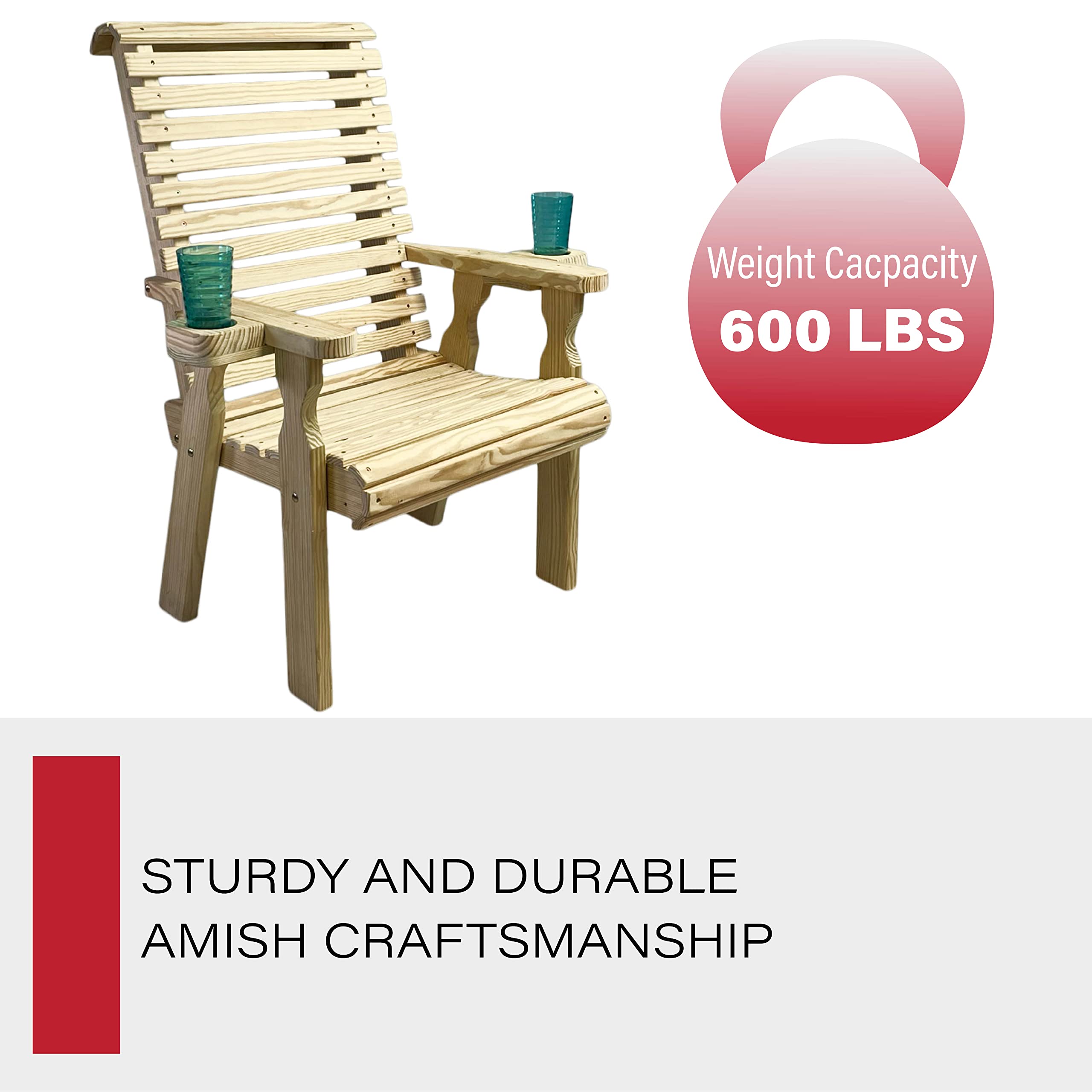 Amish Casual Heavy Duty 600 Lb Roll Back High Back Treated Patio Chair with Cupholders (Unfinished)