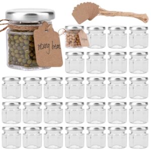 accguan 30 pcs 1.5 oz glass jars with silver lids, mini mason jars for gifts, crafts, wedding, spice, extratags string