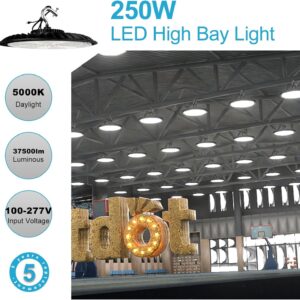 Lightdot 250W LED High Bay Light 37500lm Commercial Bay Lighting, AC100-277V UFO LED High Bay Shop Light, High Bay LED Light Suit for 30~40Ft Height -8Pack