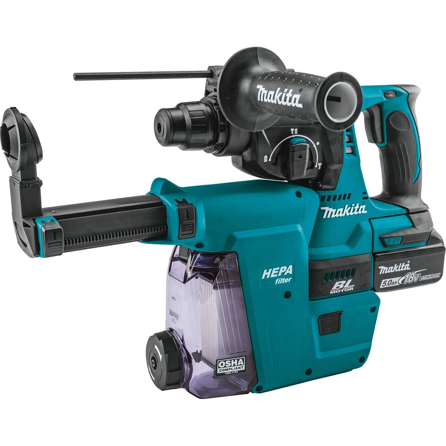 Makita XRH011TWX 18V LXT® Lithium-Ion Brushless Cordless 1" Rotary Hammer Kit, accepts SDS-PLUS bits, w/HEPA Dust Extractor Attachment (5.0Ah)