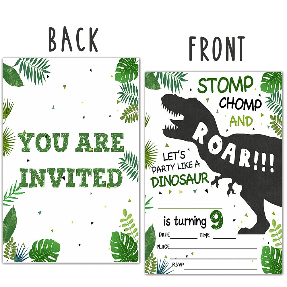 ukebobo 9th Birthday Party Invitations with Envelopes – Dinosaur Birthday Party Invitations, Dinosaur Party Decorations– 20 Cards With Envelopes（bwl-09）