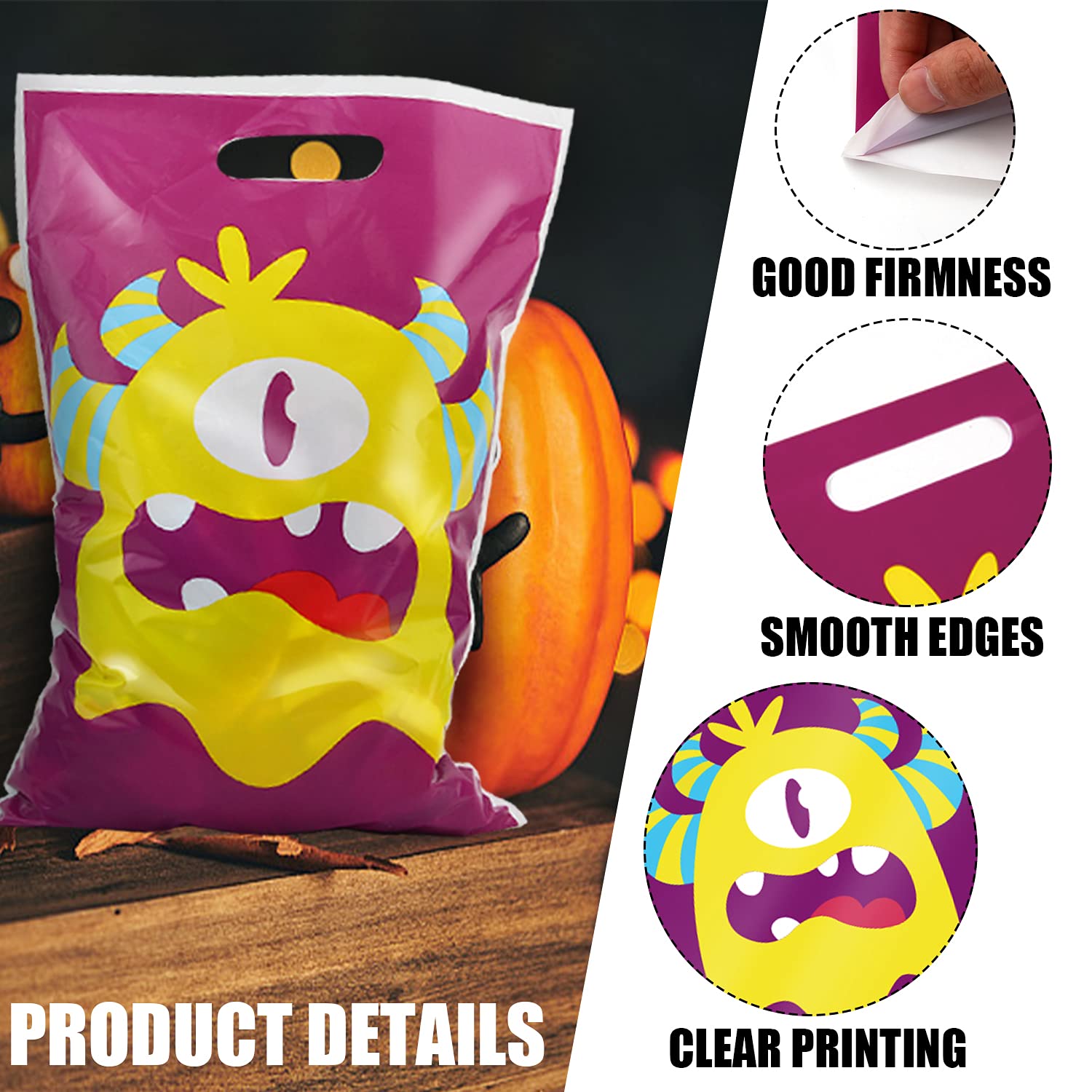 CCINEE 72pcs Halloween Treat Bags, Pumpkin Plastic Candy Tote Bags for Kids Trick or Treat Halloween Party Supply